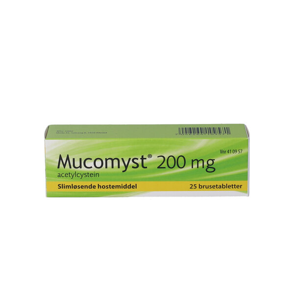 Mucomyst 200 mg 25 stk mod tør hoste | Køb på DinApoteker.dk